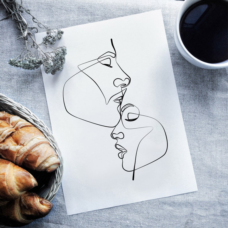 One Line Couple Art Print Abstract Faces Print Minimalist - Etsy Australia