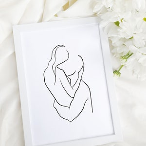 Couple Hugging Print, Hug Line Art, Abstract Couple Figure Art, Love ...