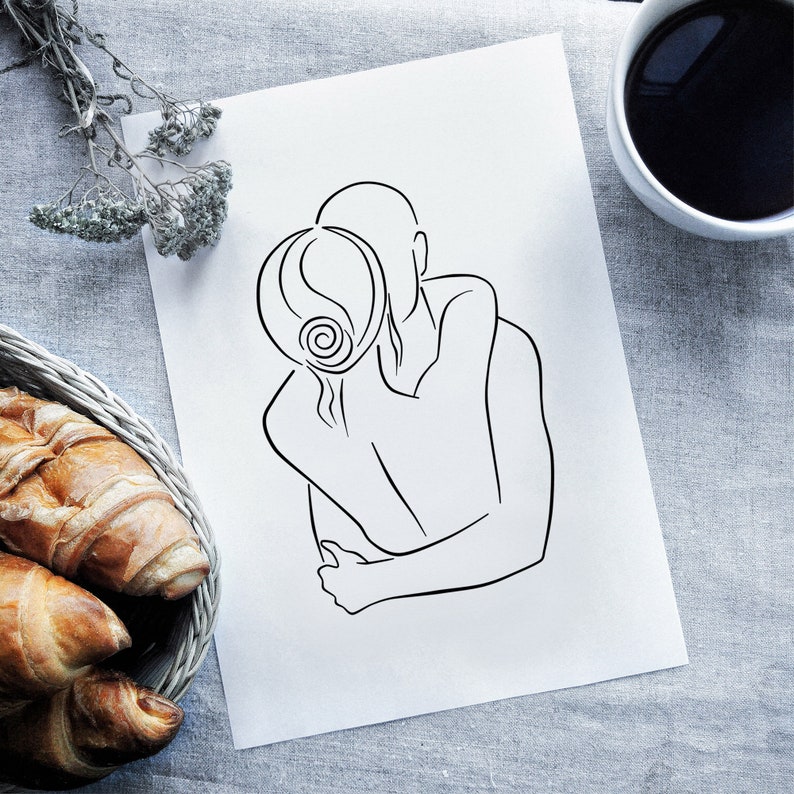 Couple Line Art Kissing Couple Print Minimalist Love Art Etsy