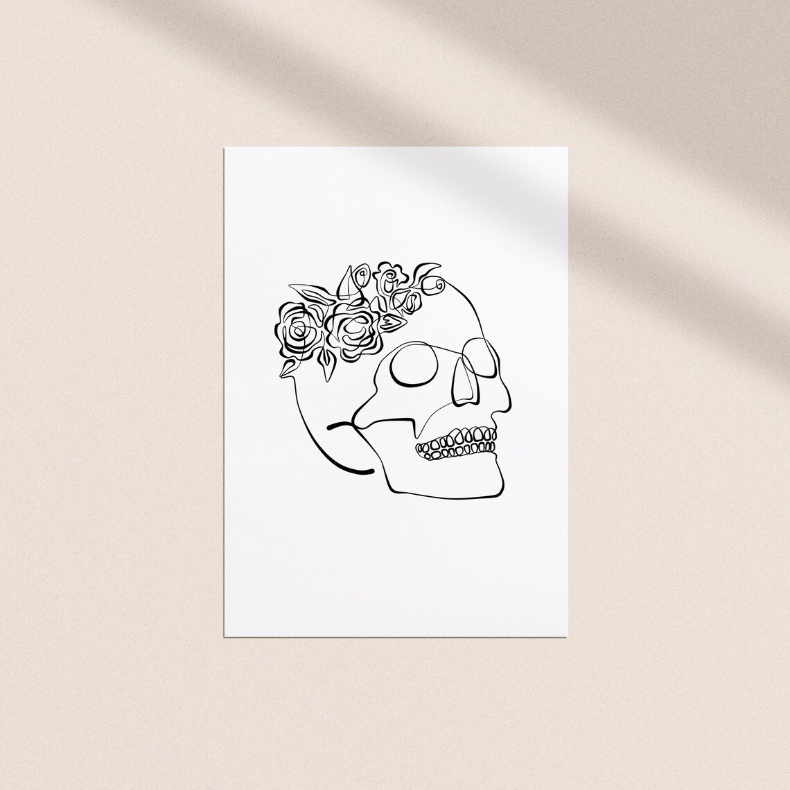 Flower Skull Line Art Anatomical Skull Print One Line - Etsy