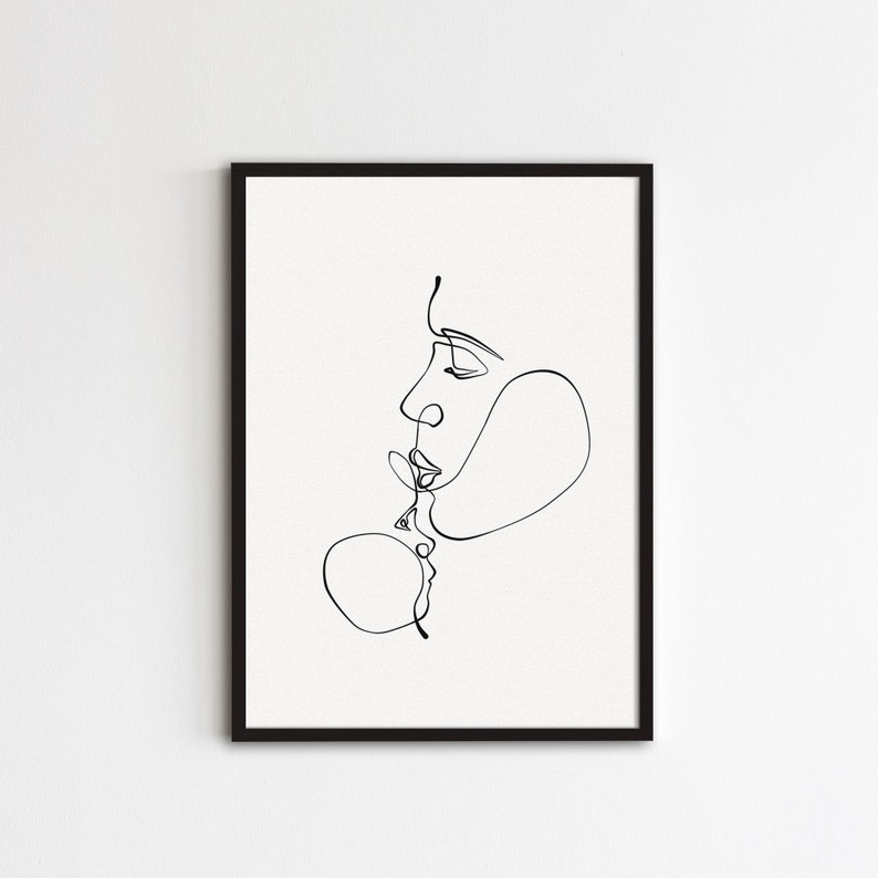 Mother And Child Line Art One Line Face Print Mom And Baby | Etsy