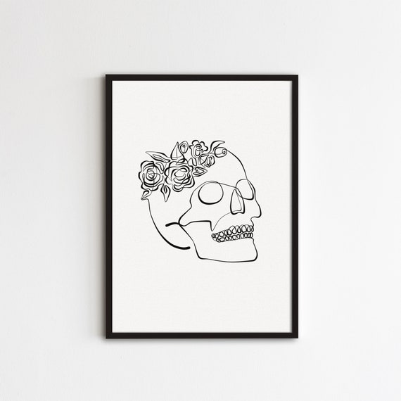 Flower Skull Line Art Anatomical Skull Print One Line | Etsy