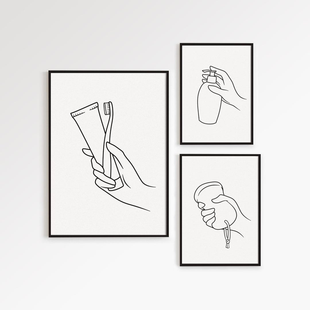 Bathroom Wall Art Set of 3, Washroom Print Set of Three, Abstract Hands ...