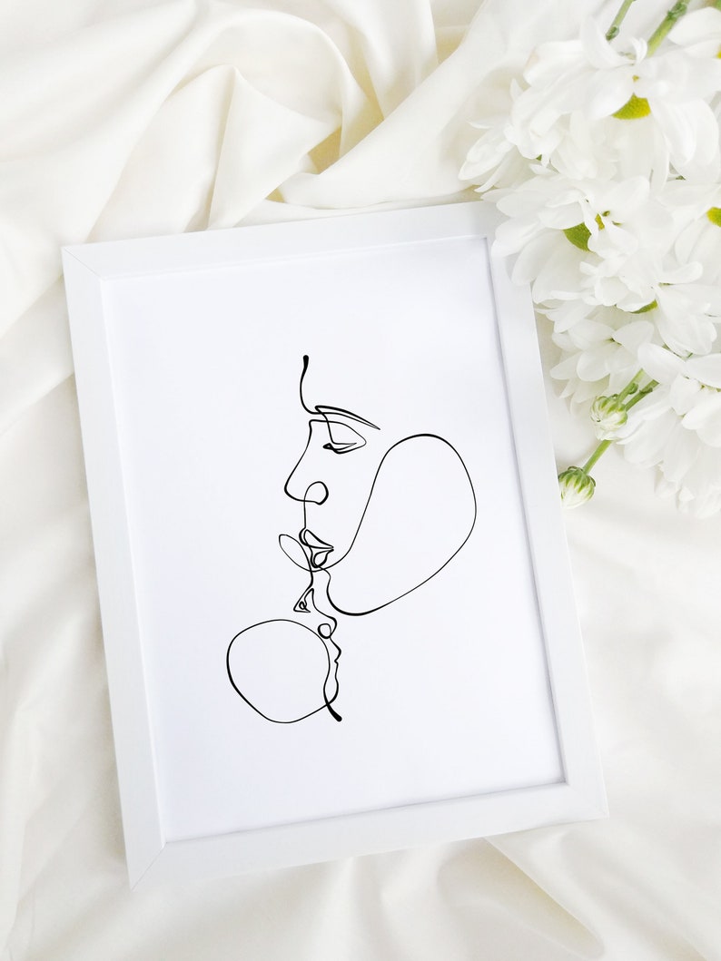 Mother And Child Line Art One Line Face Print Mom And Baby | Etsy