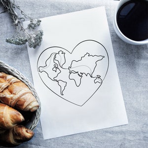 World Map Line Art, Travel Line Drawing, Wanderlust Print, Minimalist ...