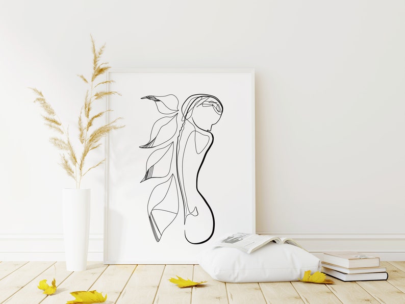 Woman Back With Flowers Line Art Minimalist Female Drawing - Etsy