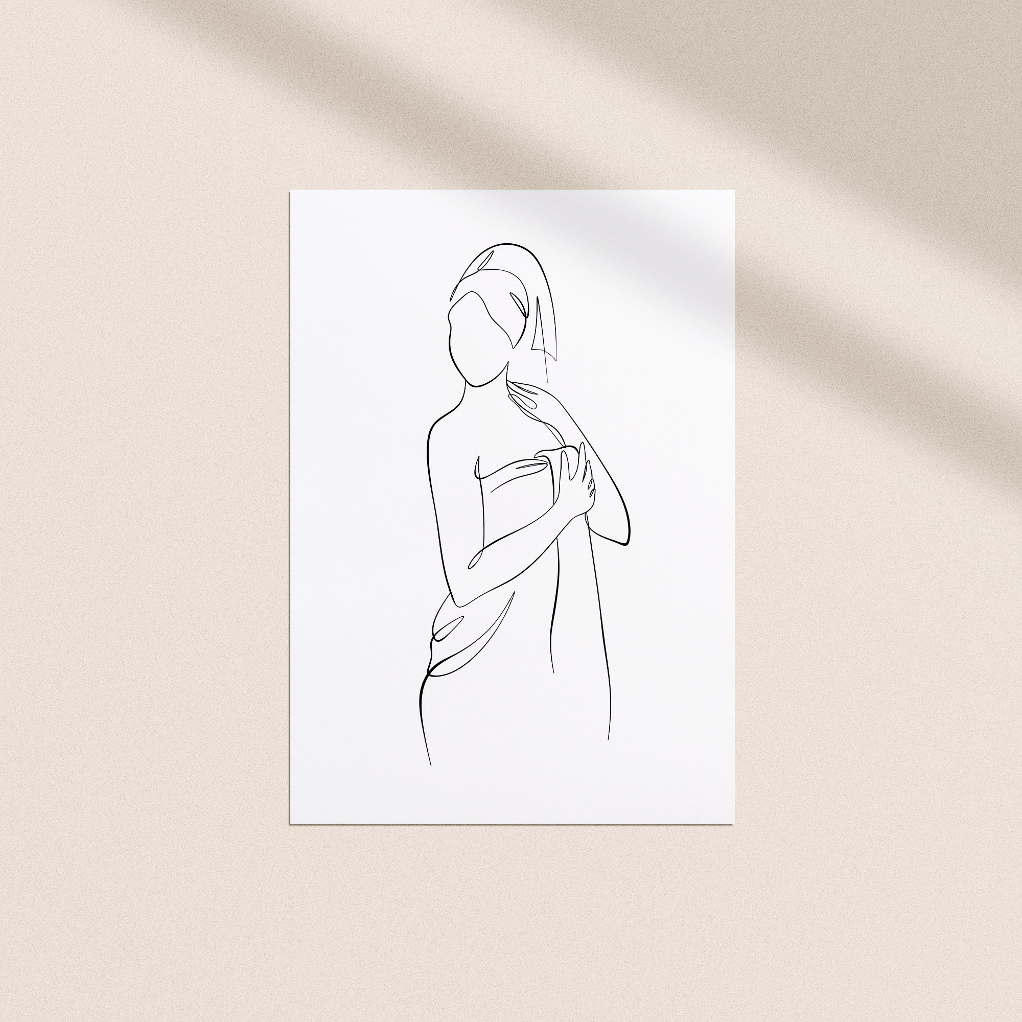 Woman in Bathroom Line Art Abstract Female Figure in Towel - Etsy