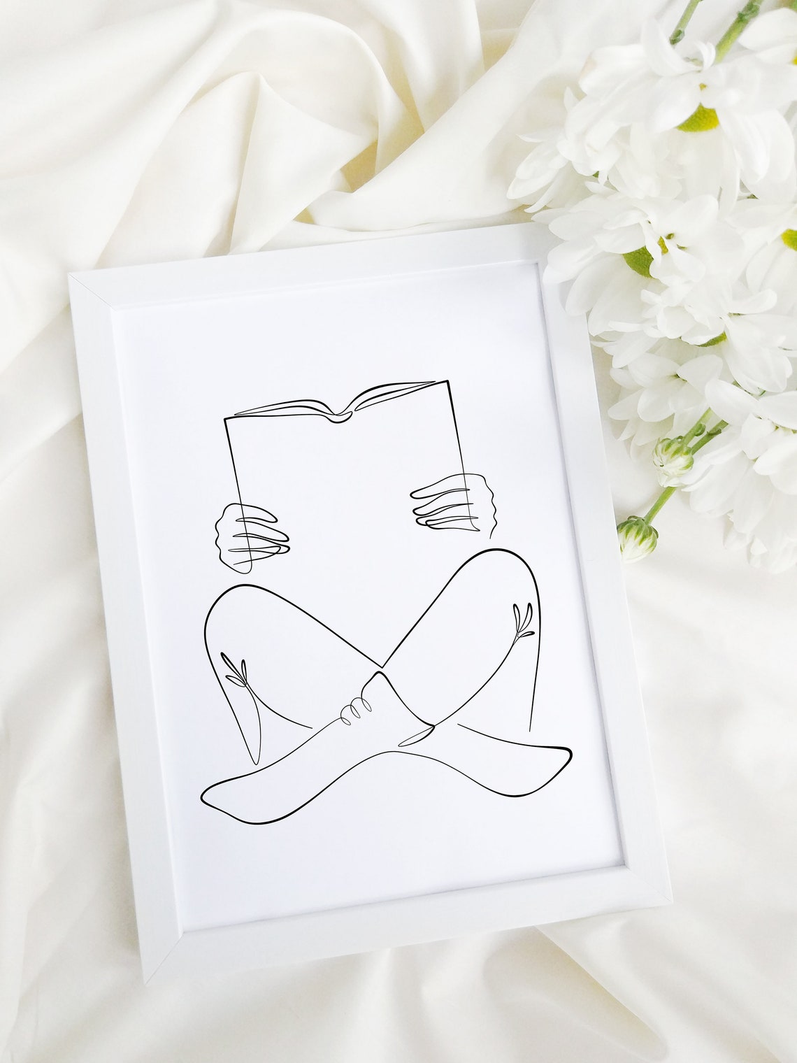 Reading Line Art Girl Reading Book Print Woman and Book Line - Etsy