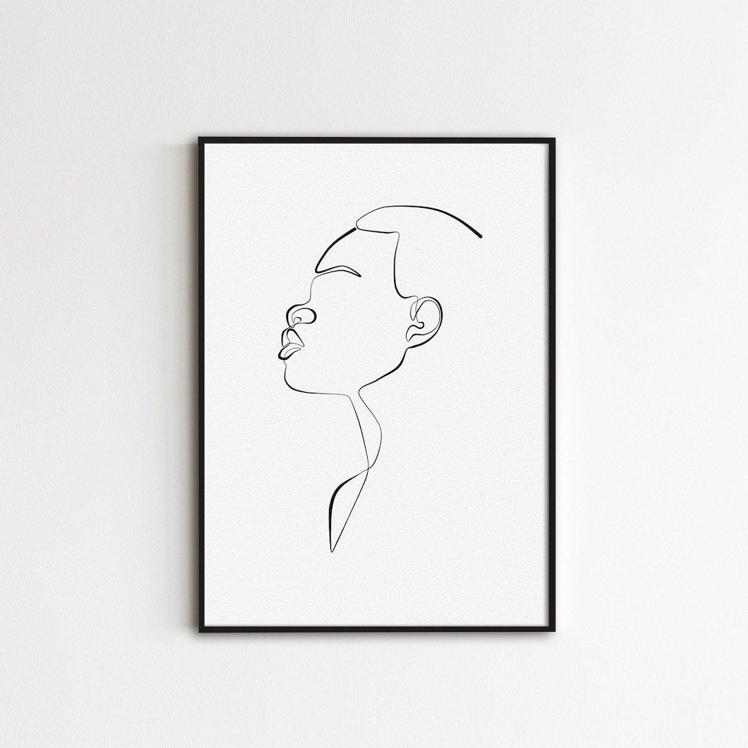 Black Woman Line Drawing, African Line Art, Abstract Face Print ...