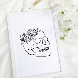Flower Skull Line Art, Anatomical Skull Print, One Line Drawing, Human ...