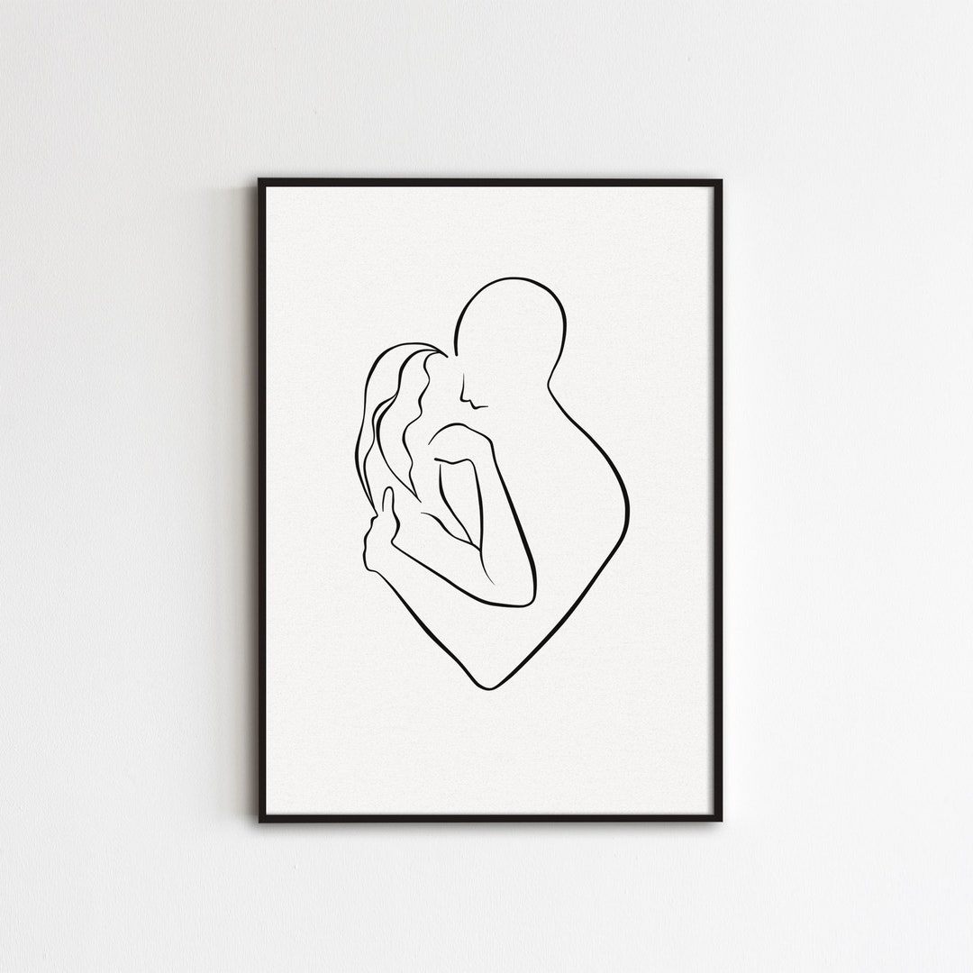 Couple Line Art Hugging Line Drawing Abstract Couple Art Minimalist