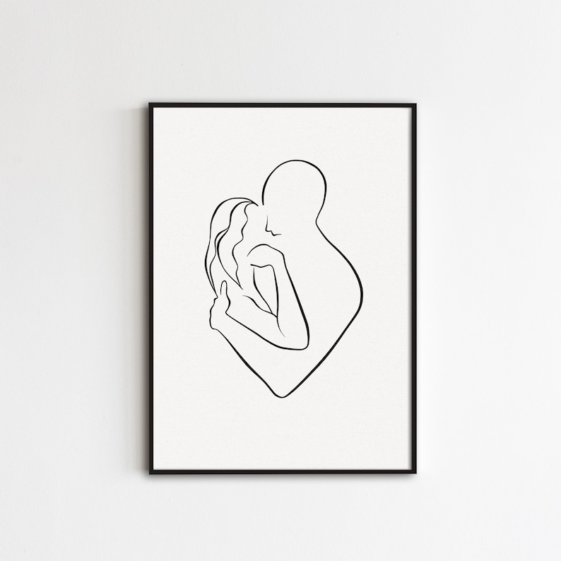 Couple Line Art Hugging Line Drawing Abstract Couple Art - Etsy