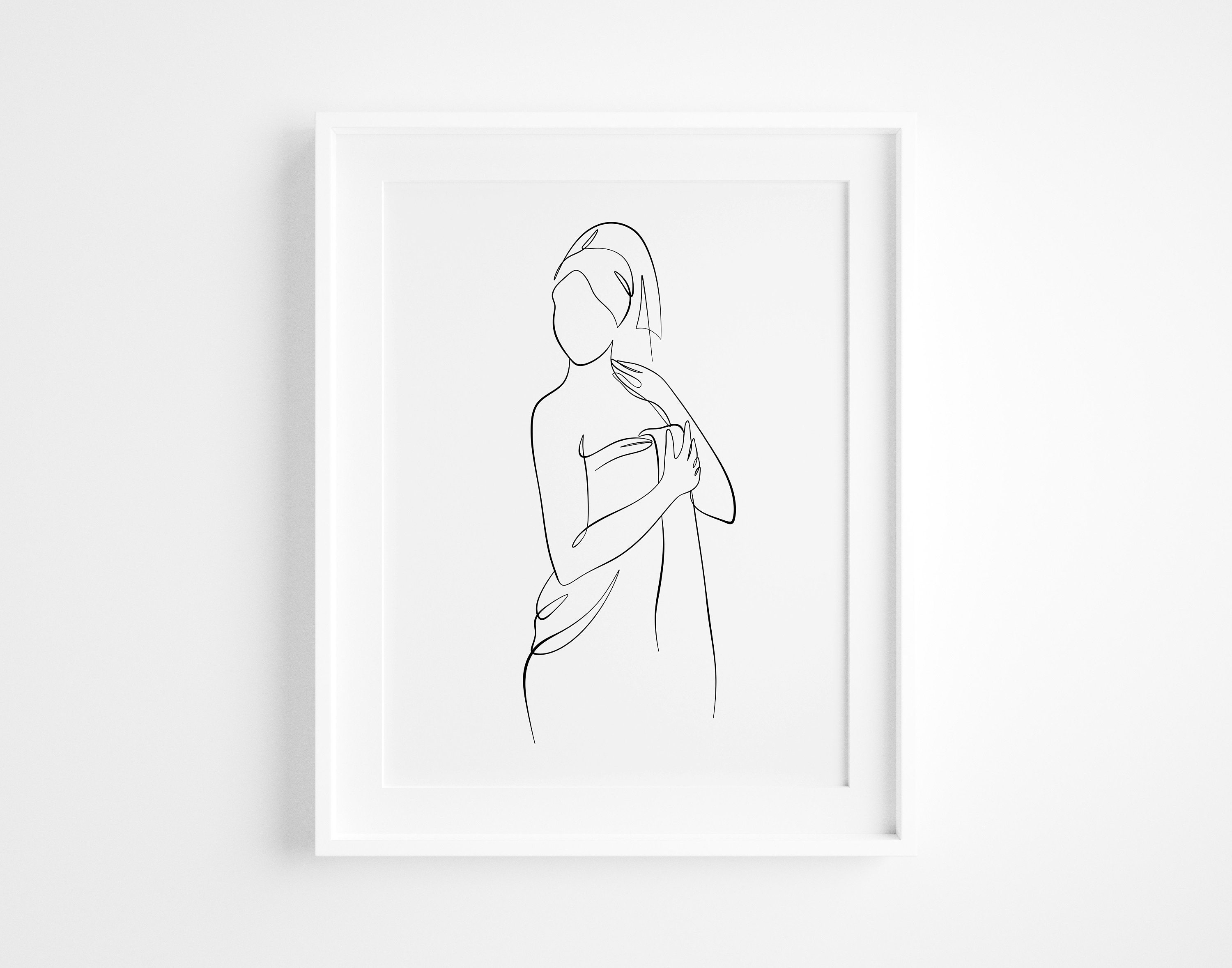 Woman in Bathroom Line Art Abstract Female Figure in Towel - Etsy