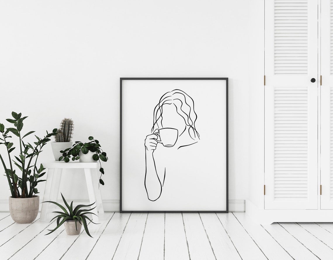 Coffee Line Art Morning Coffee Print Minimalist Kitchen - Etsy