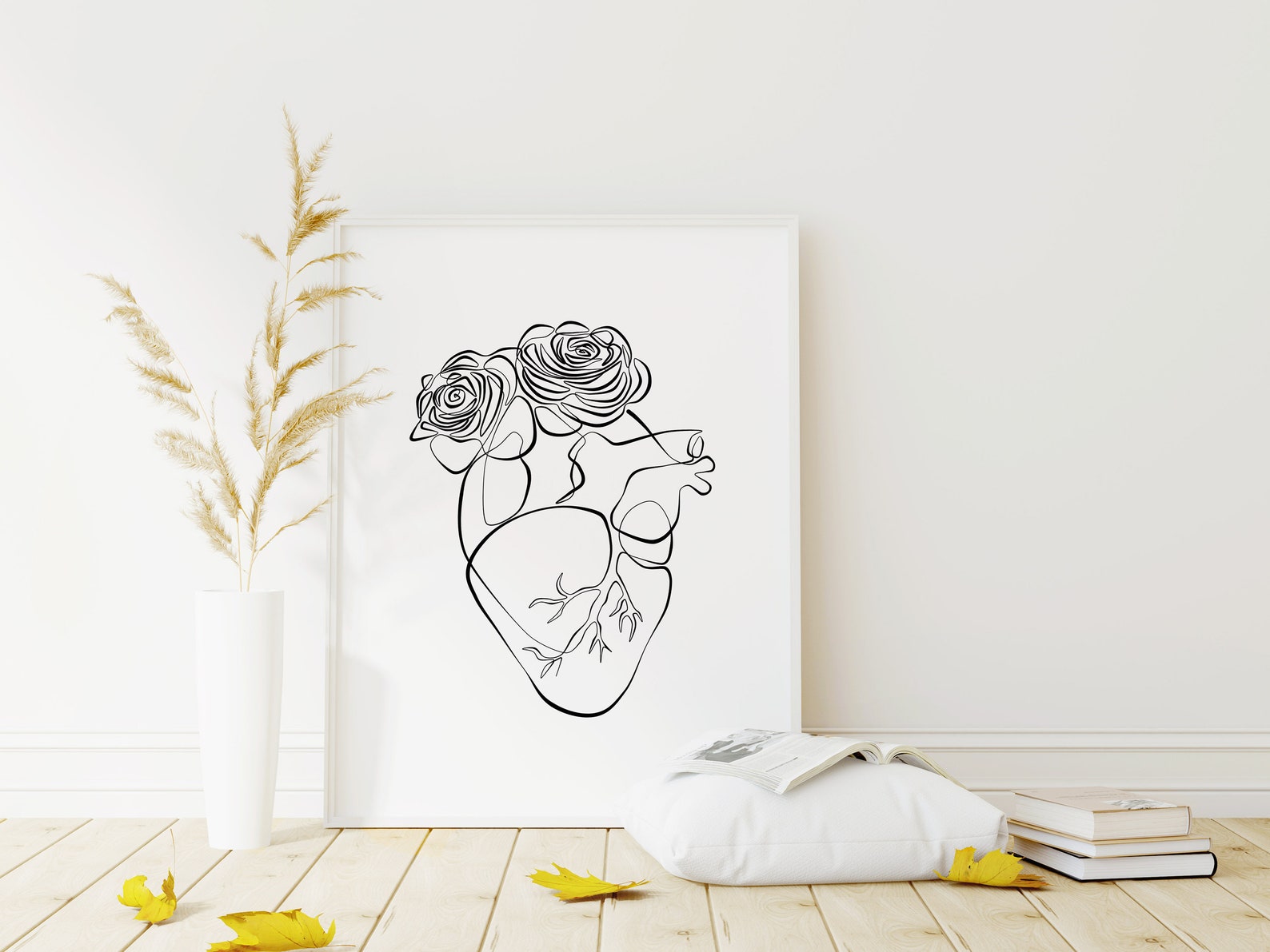 Flower Heart Line Art, Anatomical Heart Print, Human Heart Poster ...