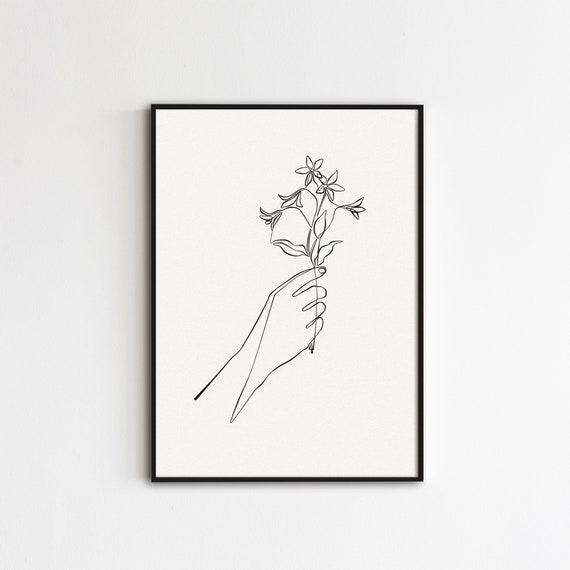 Wildflower and Hand Line Art Botanical Line Drawing - Etsy