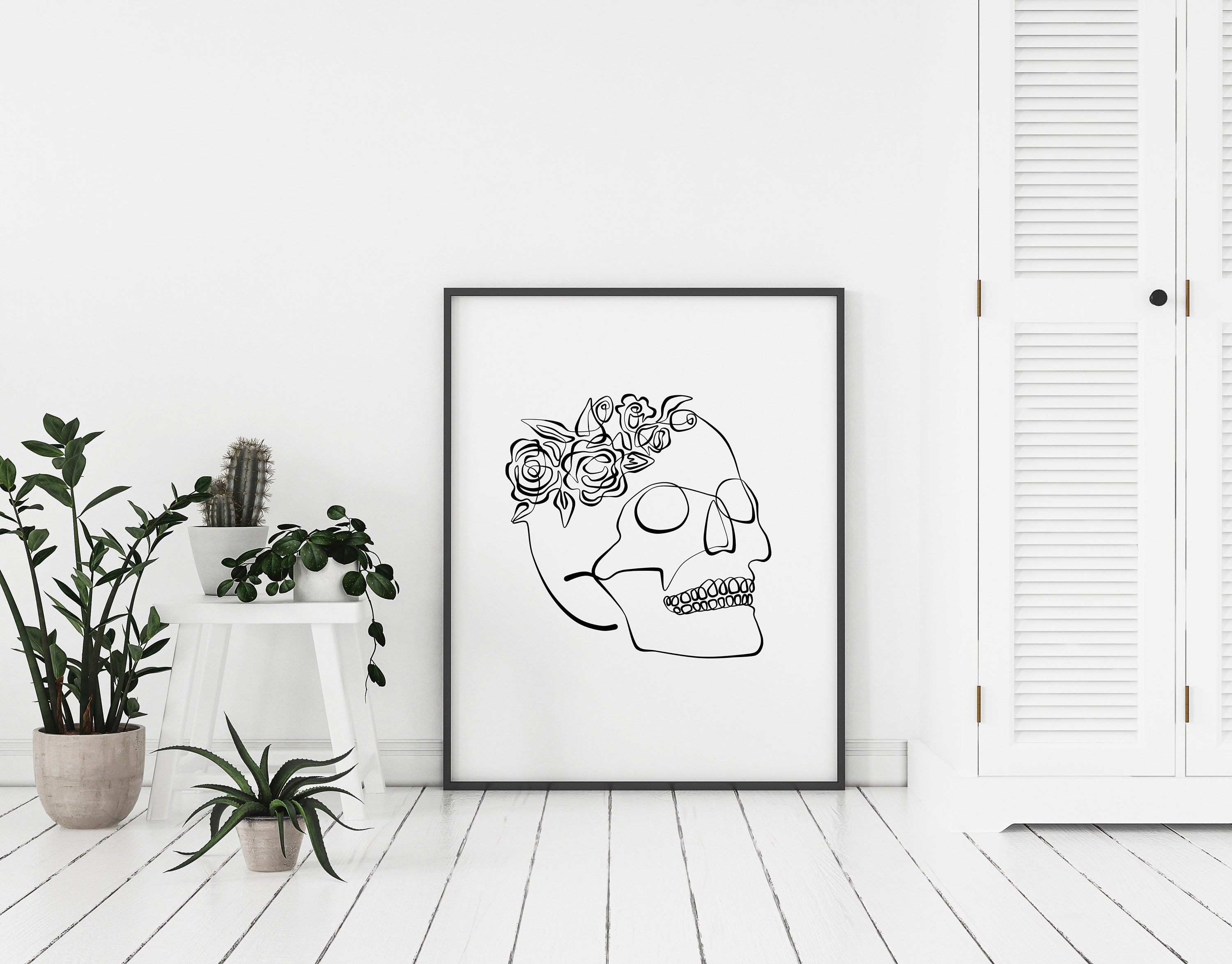 Flower Skull Line Art Anatomical Skull Print One Line - Etsy