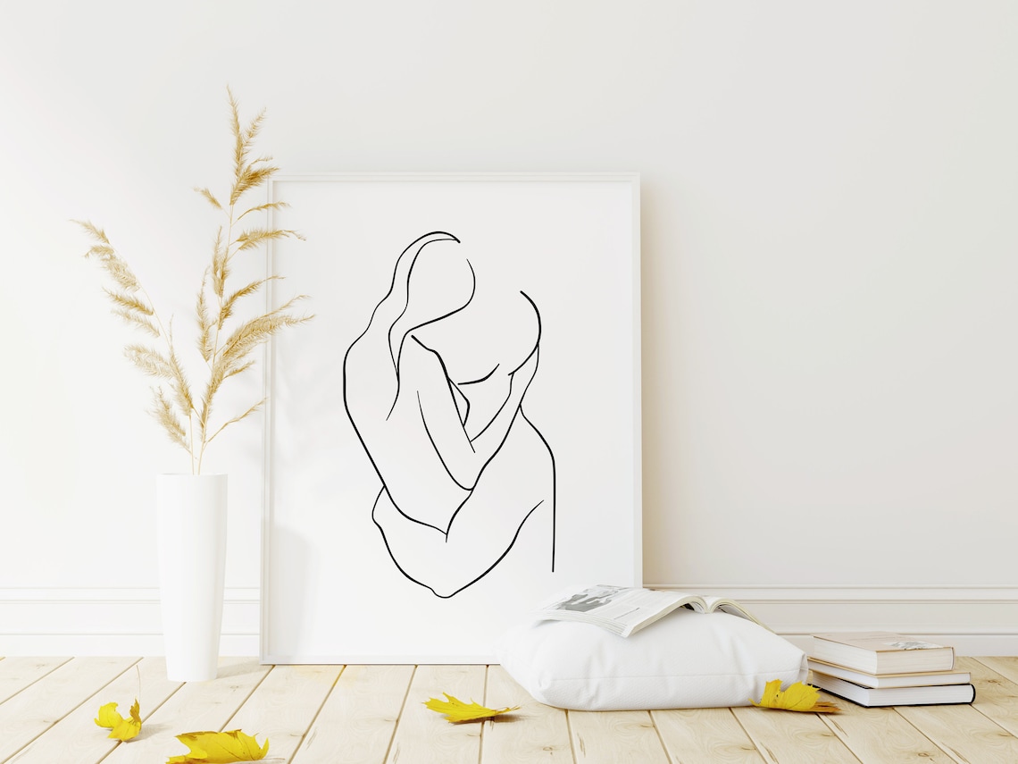 Couple Hugging Print Hug Line Art Abstract Couple Figure - Etsy