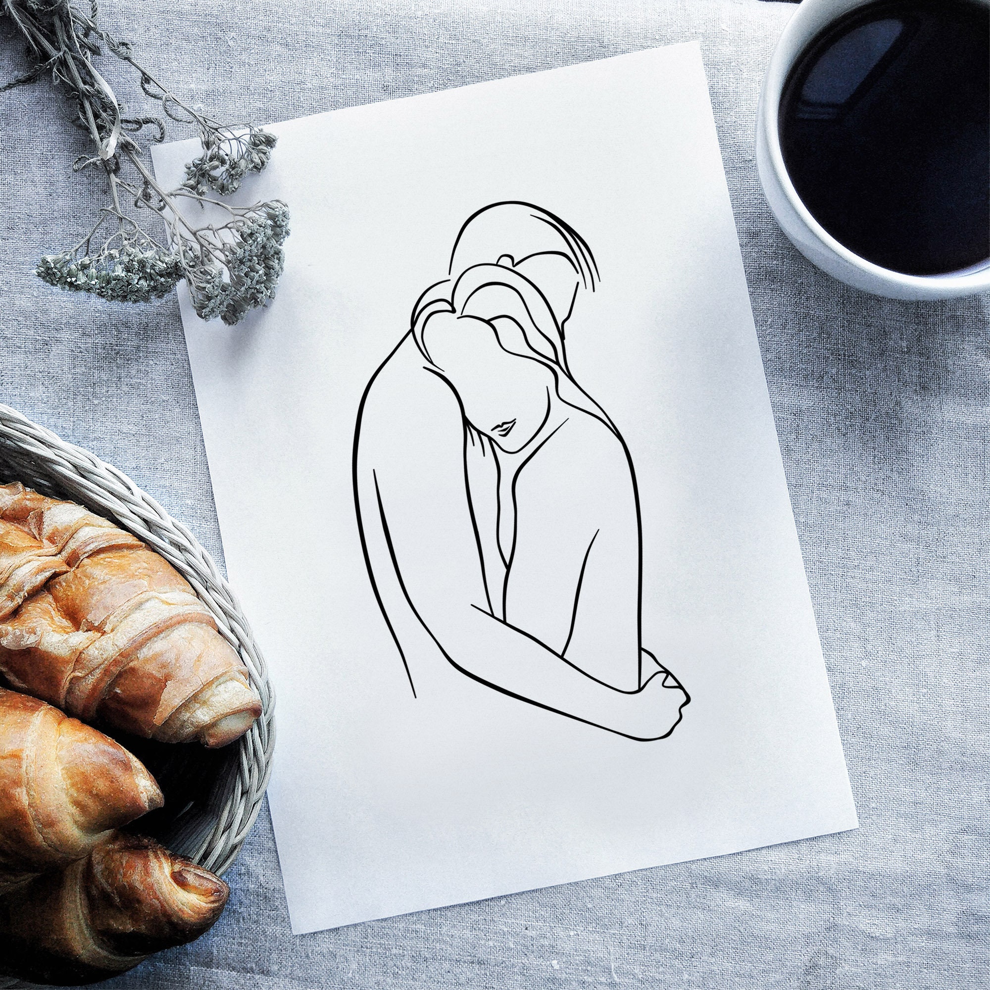 Couple Line Drawing Relationship Art Hug Art Embrace Print | Etsy