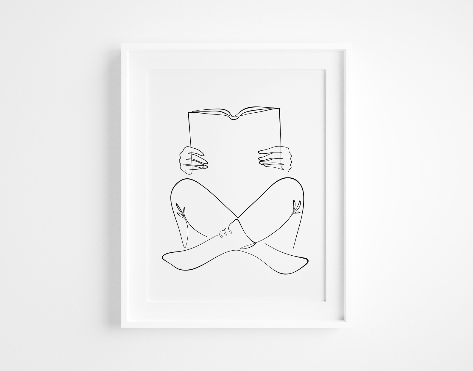 Reading Line Art Girl Reading Book Print Woman and Book Line - Etsy