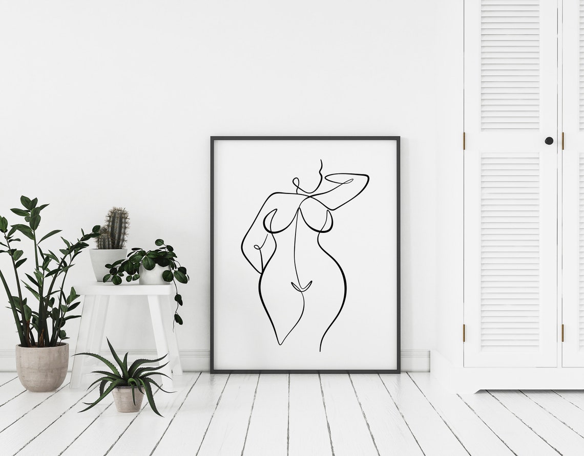 Body Positive Line Drawing One Line Art Curvy Woman Print Etsy