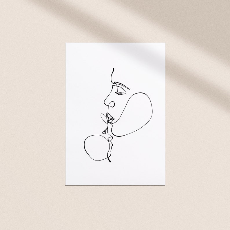 Mother And Child Line Art One Line Face Print Mom And Baby | Etsy