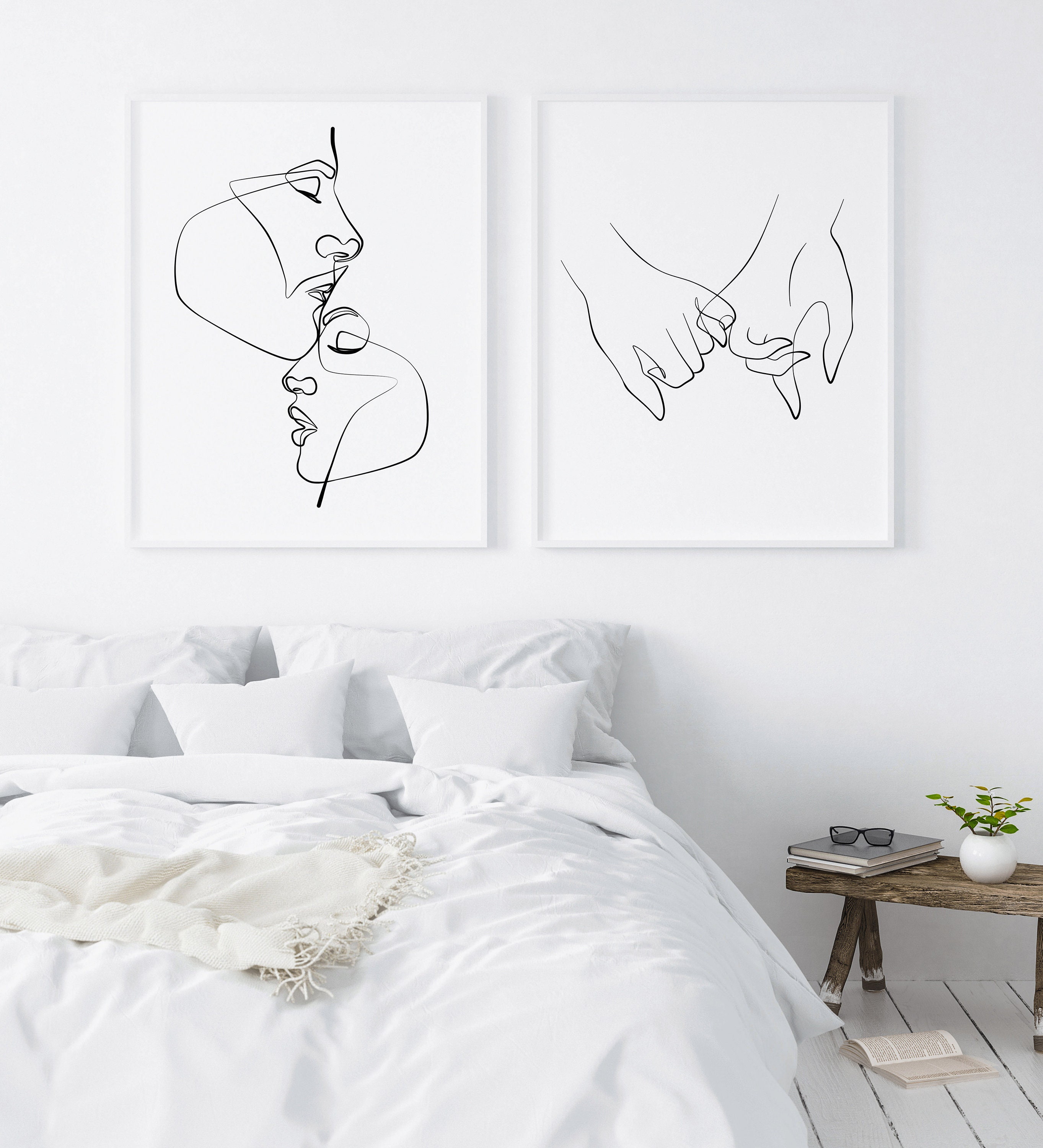 Couple Line Art Set of 2, Holding Hands Print, Couple Faces Line ...