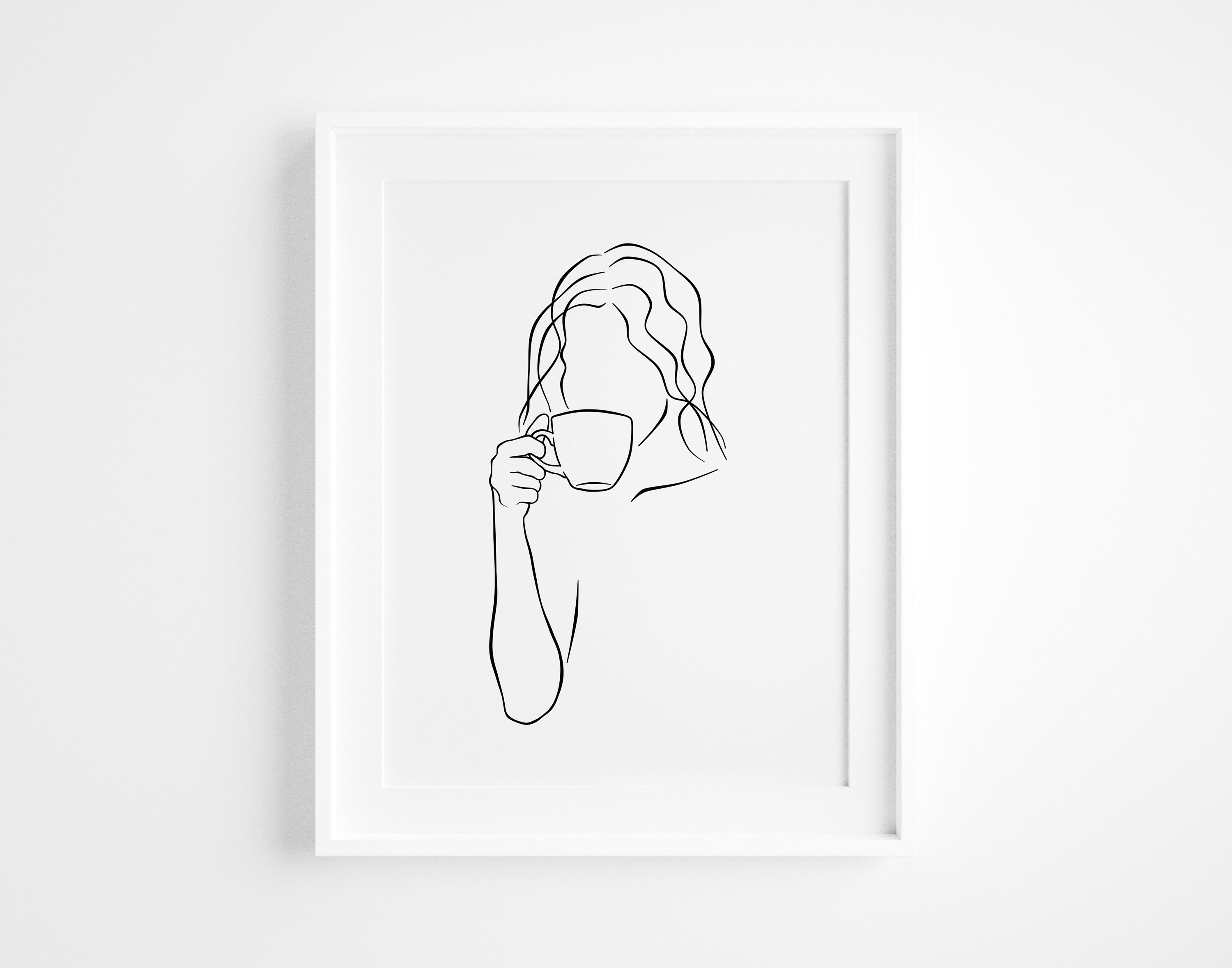 Coffee Line Art Morning Coffee Print Minimalist Kitchen - Etsy