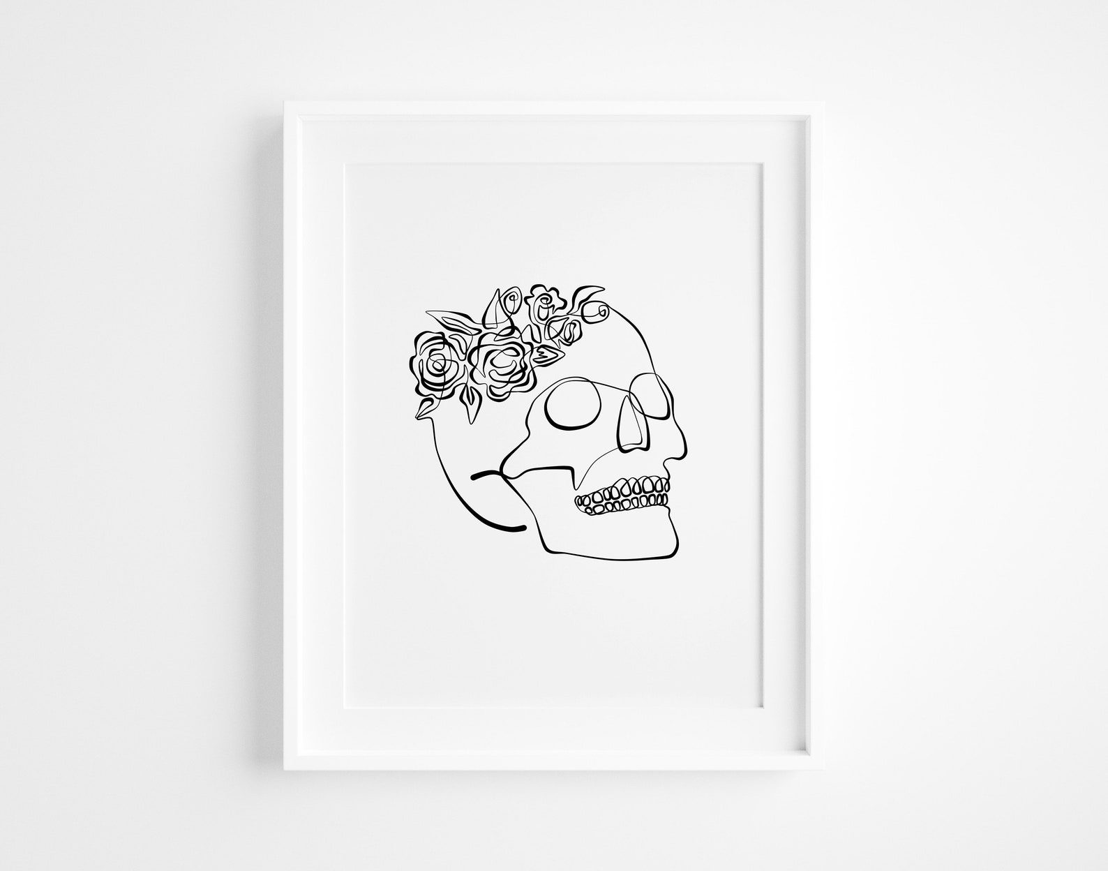Flower Skull Line Art Anatomical Skull Print One Line - Etsy