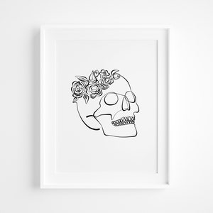 Flower Skull Line Art Anatomical Skull Print One Line - Etsy