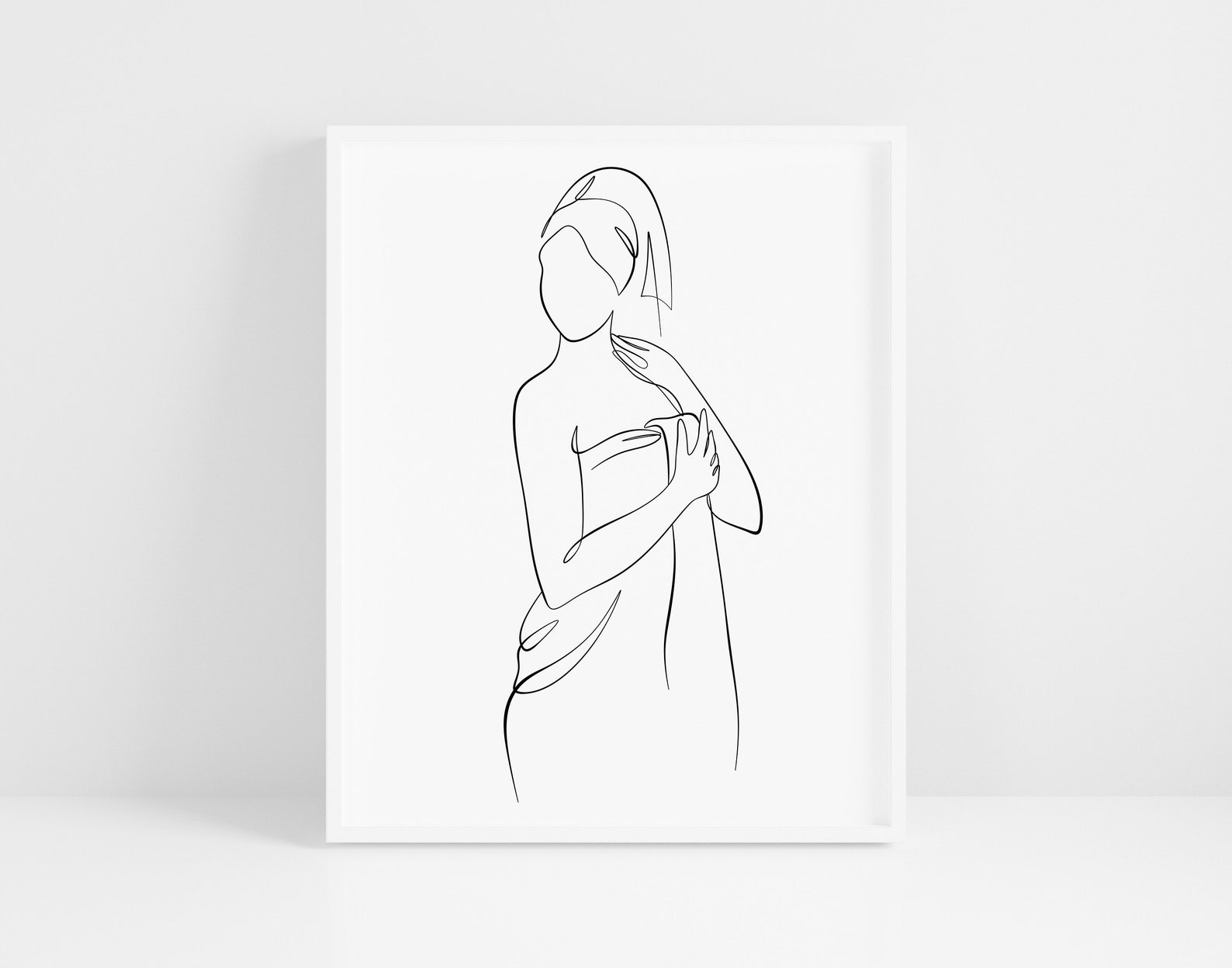 Woman in Bathroom Line Art Abstract Female Figure in Towel - Etsy