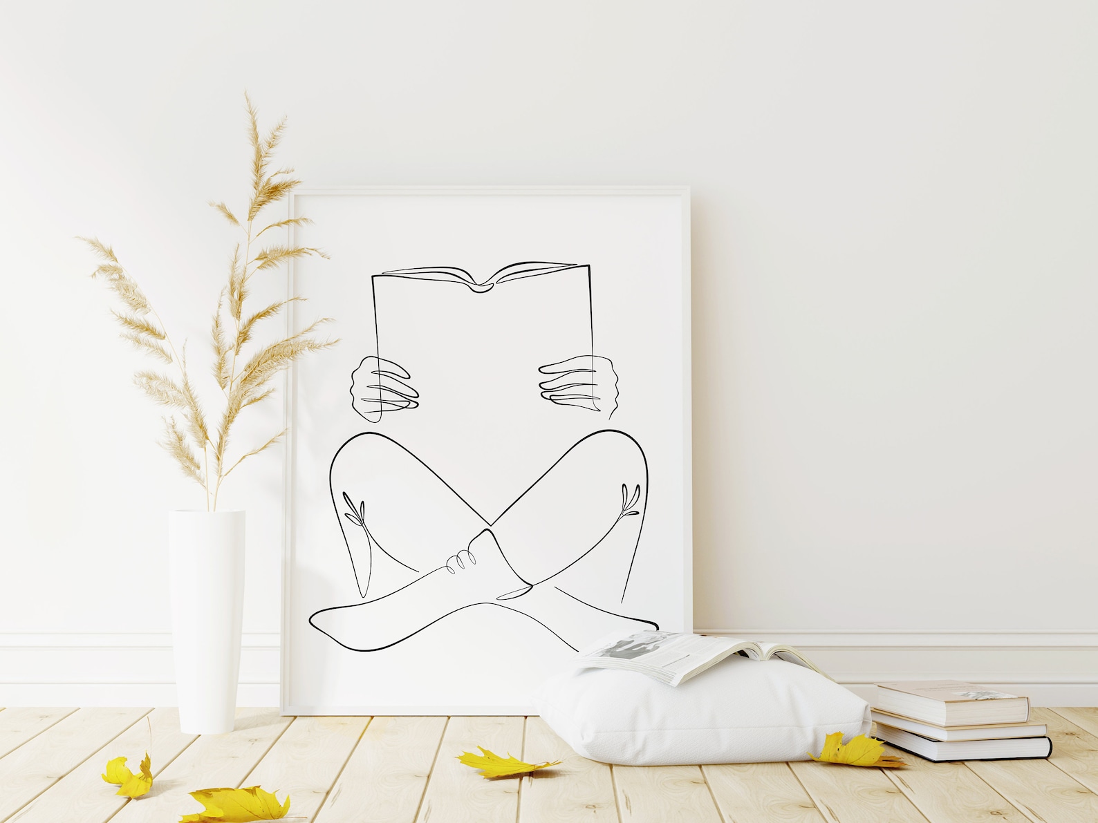 Reading Line Art Girl Reading Book Print Woman and Book Line - Etsy