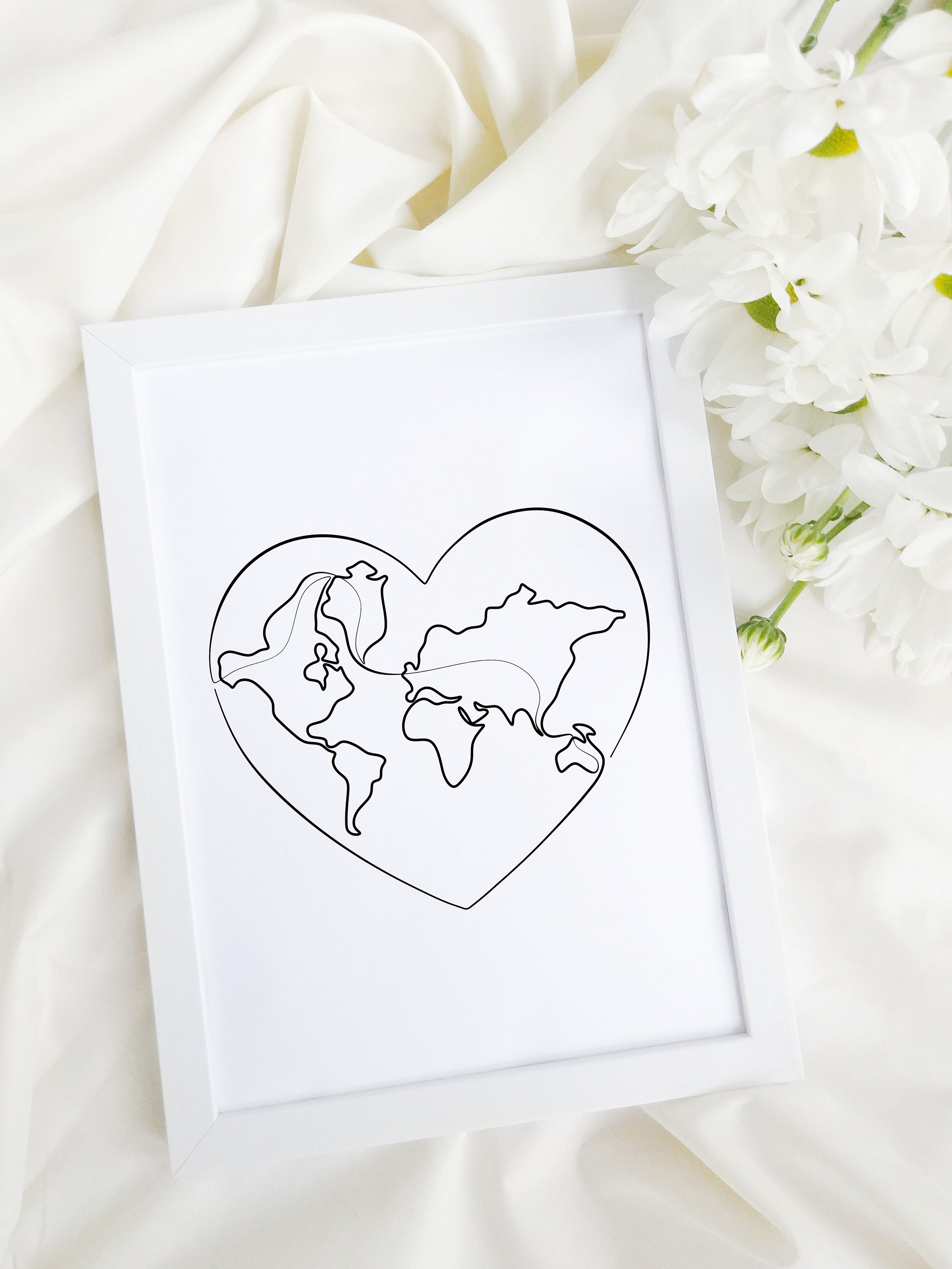 World Map Line Art Travel Line Drawing Wanderlust Print | Etsy