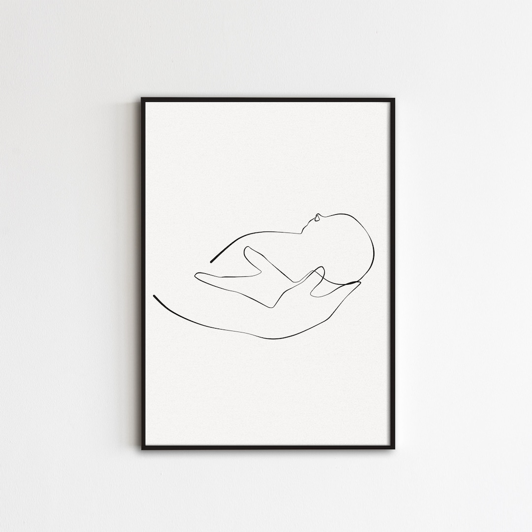 Newborn Line Art, One Line Drawing Baby, Abstract Hands Print, Mother ...