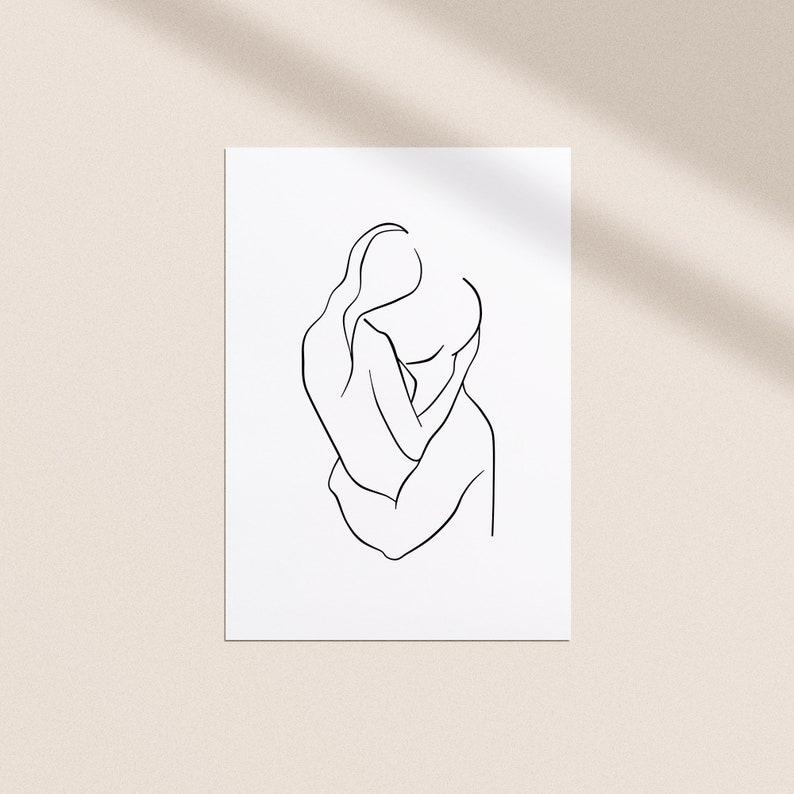 Couple Hugging Print, Hug Line Art, Abstract Couple Figure Art, Love ...