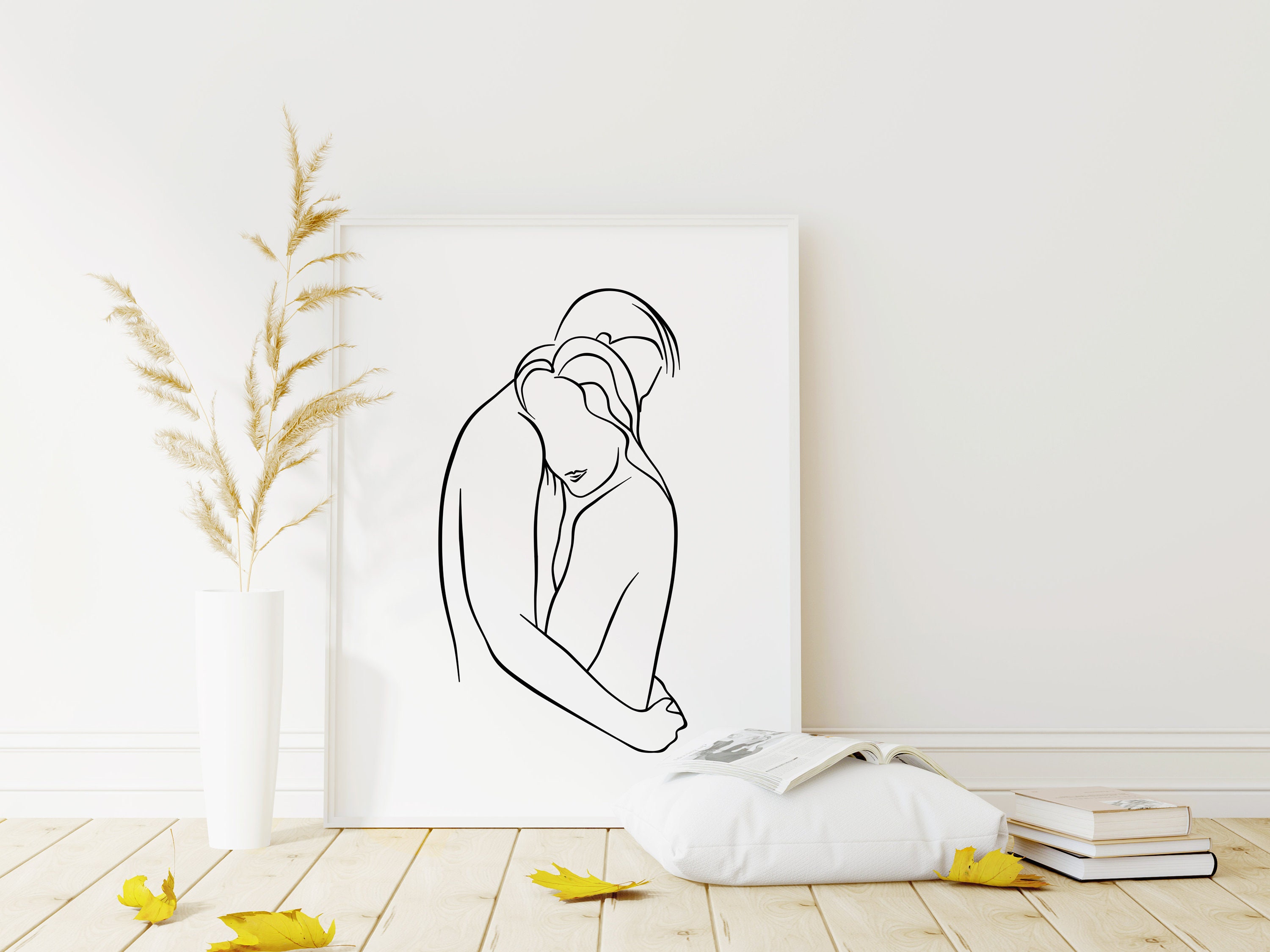 Couple Line Drawing Relationship Art Hug Art Embrace Print | Etsy