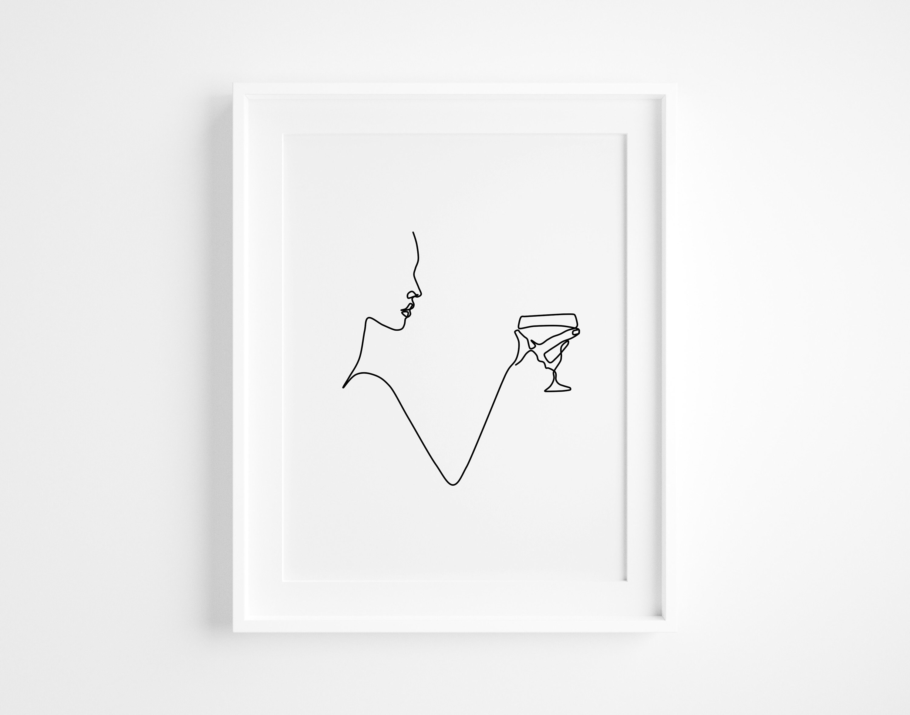 Cocktail Line Art One Line Drawing Hand Holding Glass Print | Etsy
