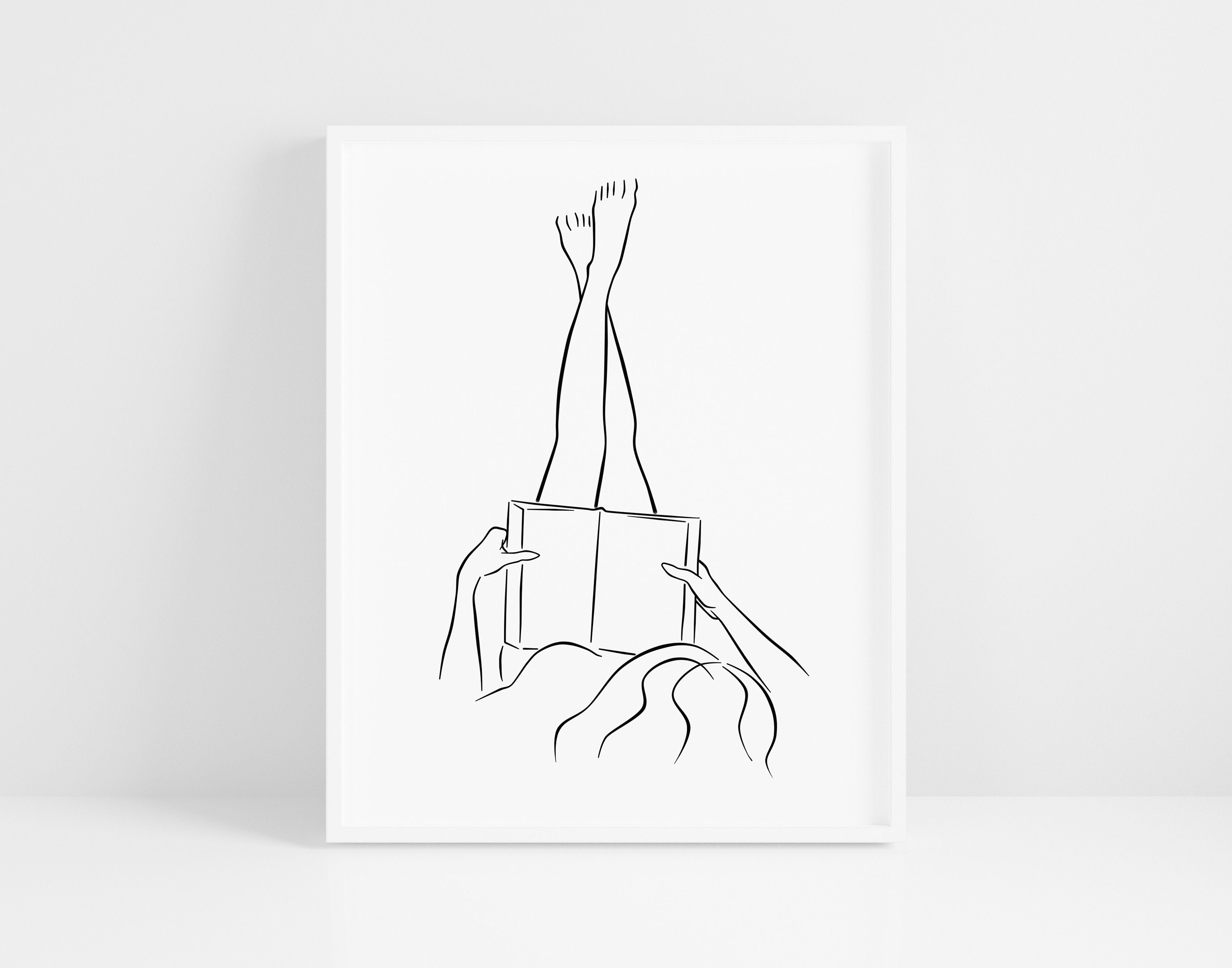 Woman Reading Book Line Art Bookworm Poster Book in Hands - Etsy