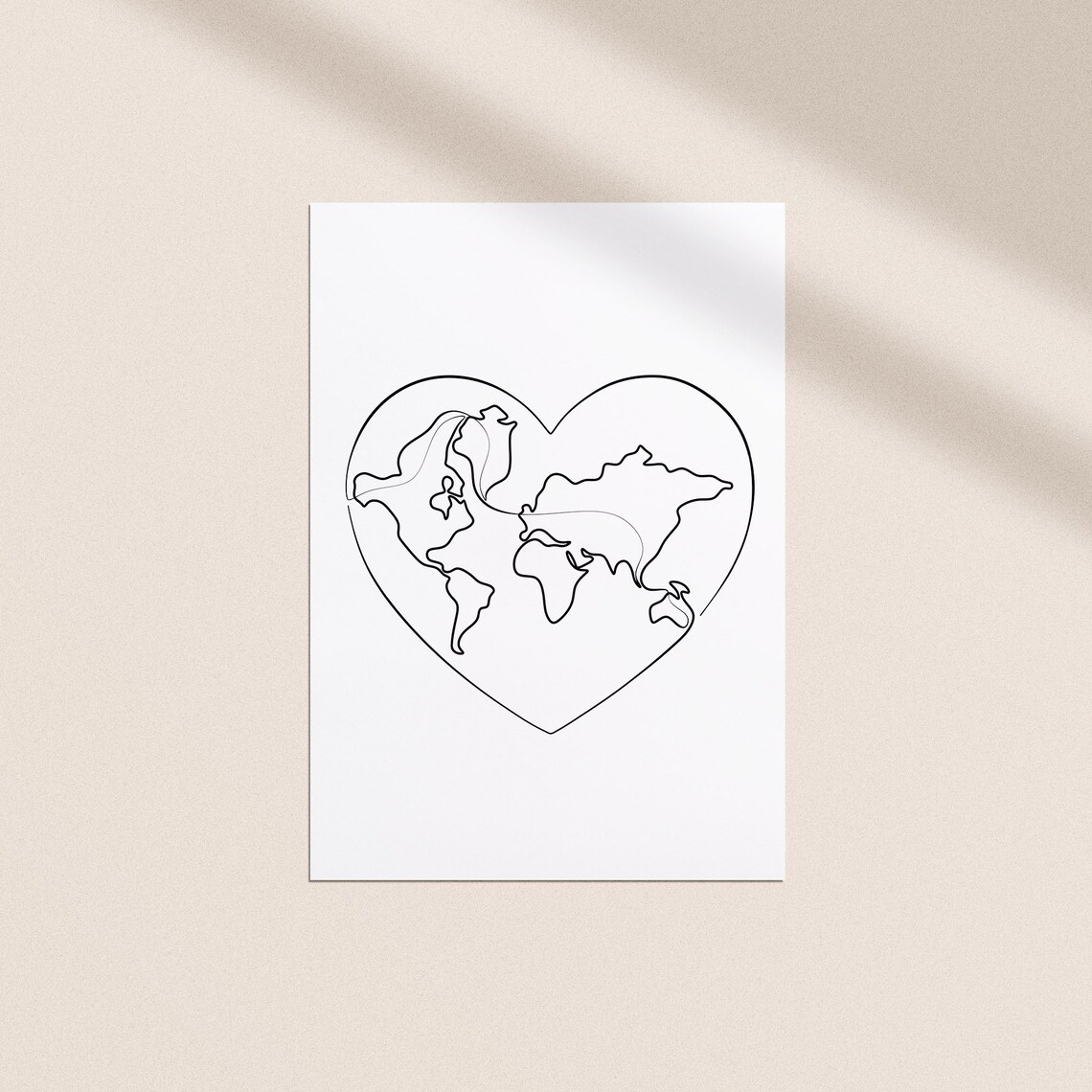 World Map Line Art Travel Line Drawing Wanderlust Print | Etsy