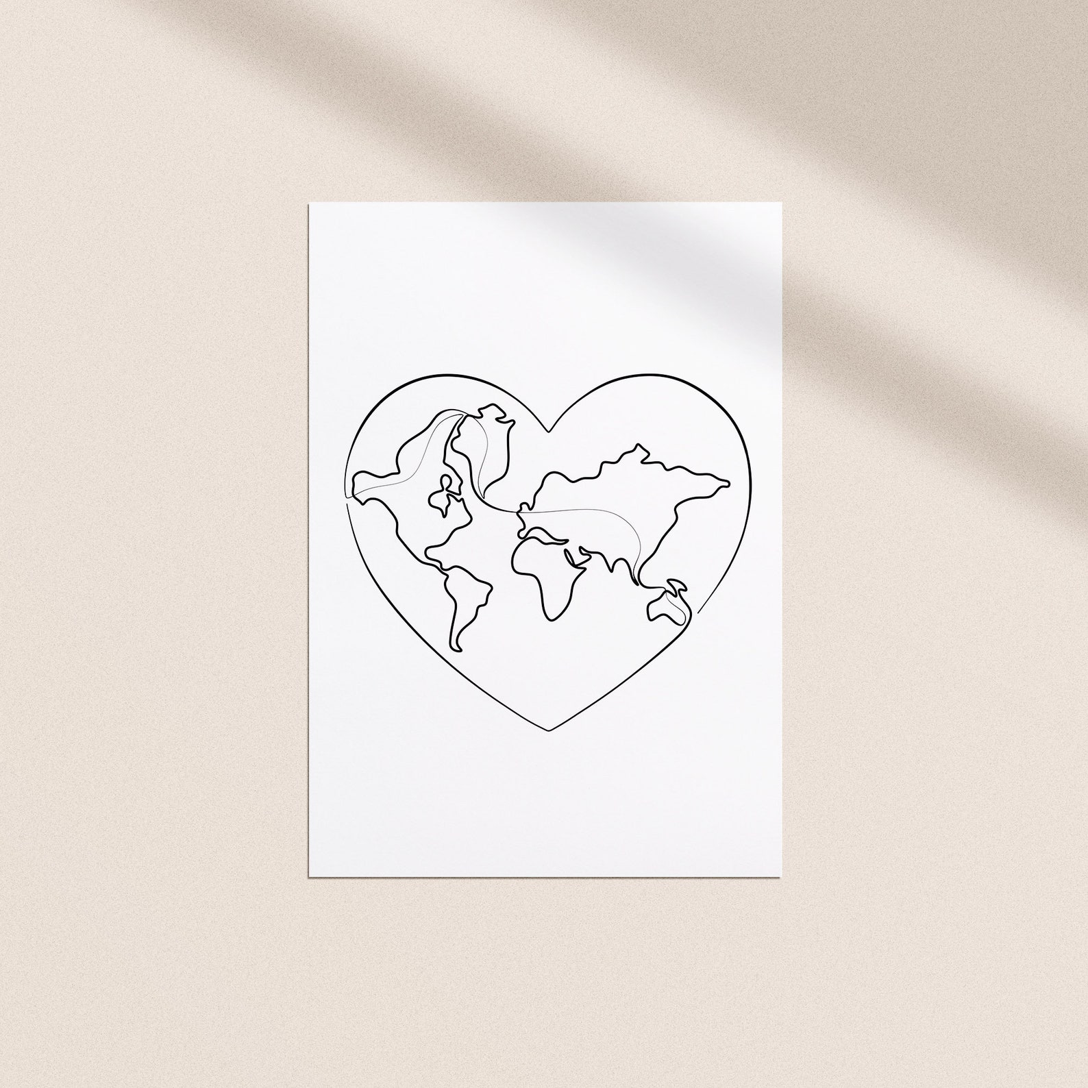 World Map Line Art Travel Line Drawing Wanderlust Print | Etsy