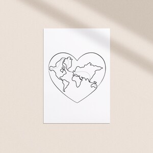 World Map Line Art, Travel Line Drawing, Wanderlust Print, Minimalist ...