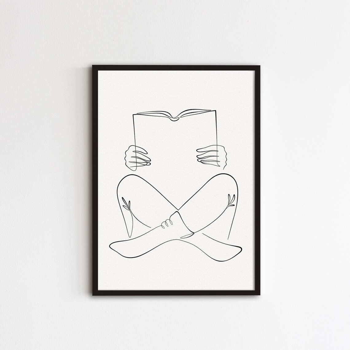 Reading Line Art Girl Reading Book Print Woman and Book Line | Etsy