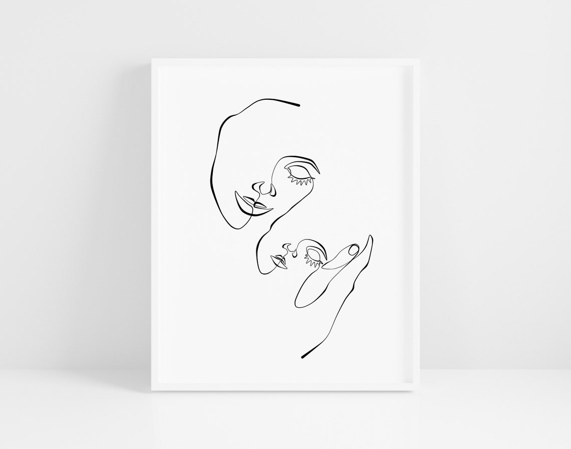 Mother and Baby Line Art Mom and Child Drawing Abstract | Etsy