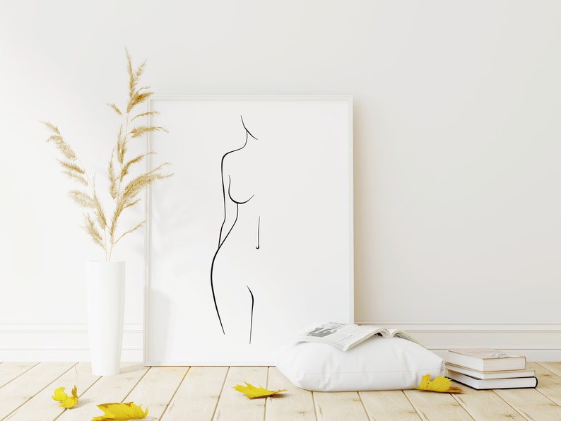 Minimal Line Woman Body Art Minimalist Nude Art Woman Body Etsy