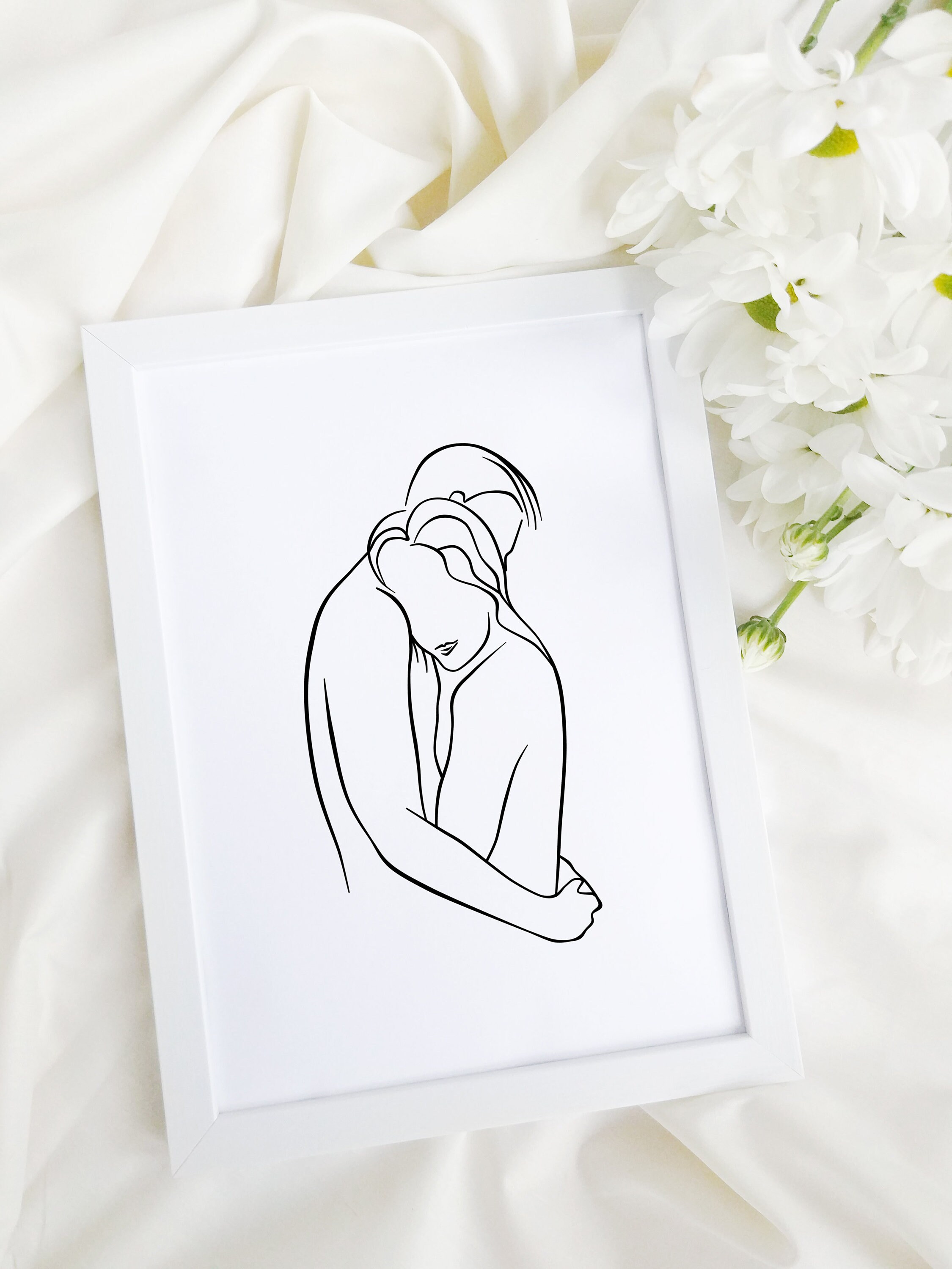 Couple Line Drawing Relationship Art Hug Art Embrace Print | Etsy