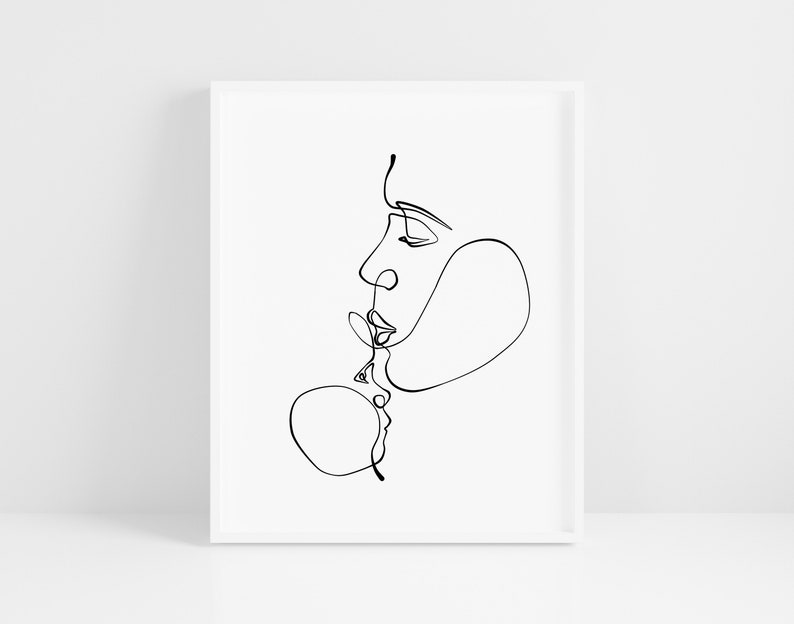 Mother And Child Line Art One Line Face Print Mom And Baby | Etsy