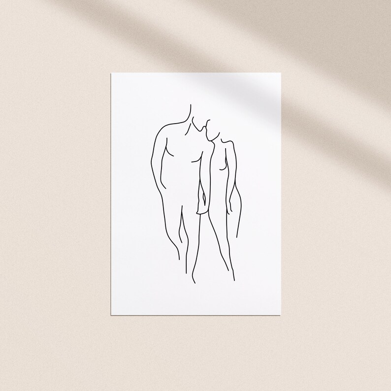 Couple Line Art Minimalist Love Line Drawing Abstract Figure Etsy