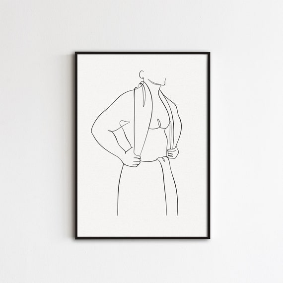 Man in Towel Print Bathroom Line Art Male Body Drawing Man - Etsy