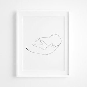 Newborn Line Art, One Line Drawing Baby, Abstract Hands Print, Mother ...