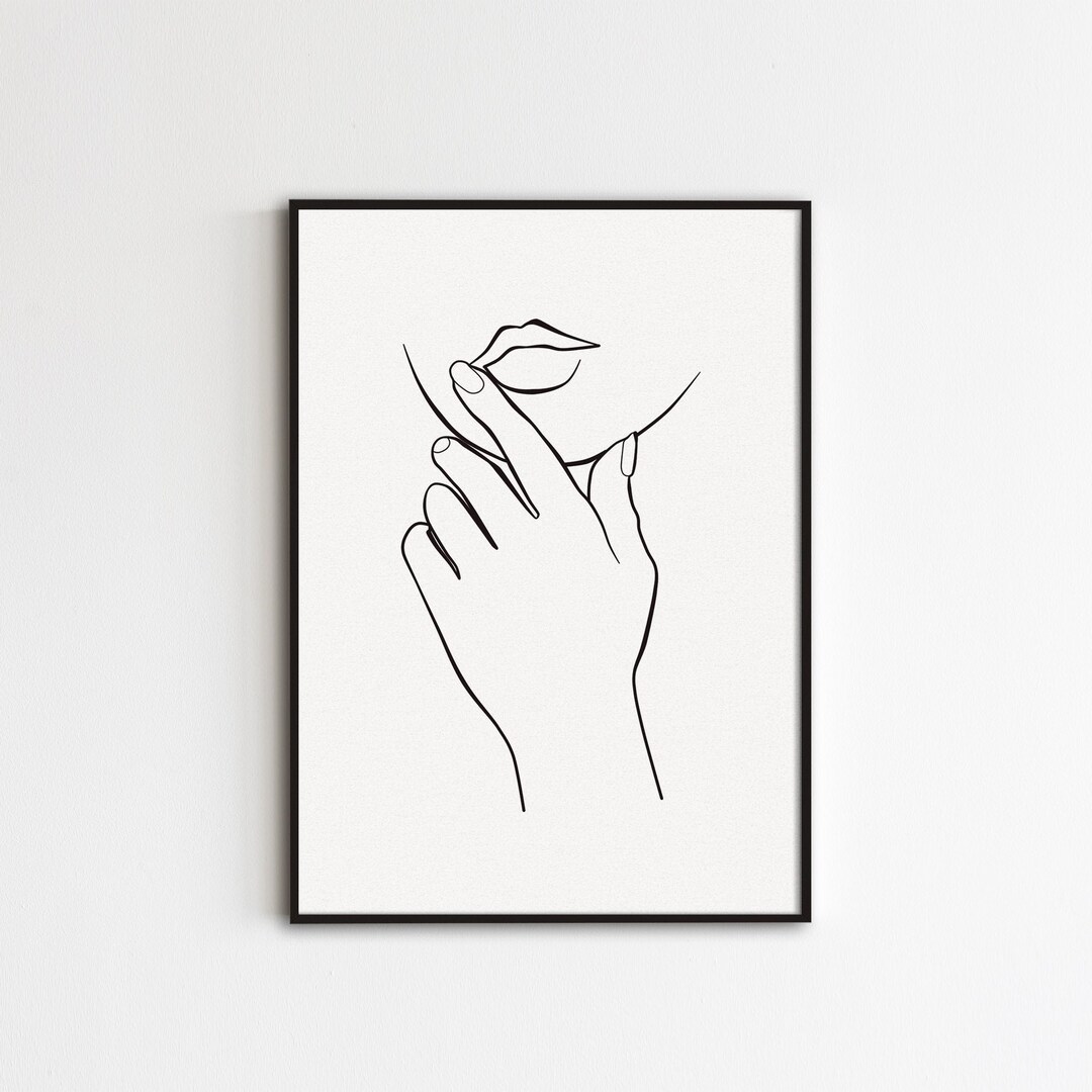 Abstract Face Line Art, Lips Line Drawing, Minimalist Hand Print ...